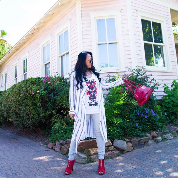 Forever 21 | Jackets & Coats | Belted Longline Navy White Striped ...